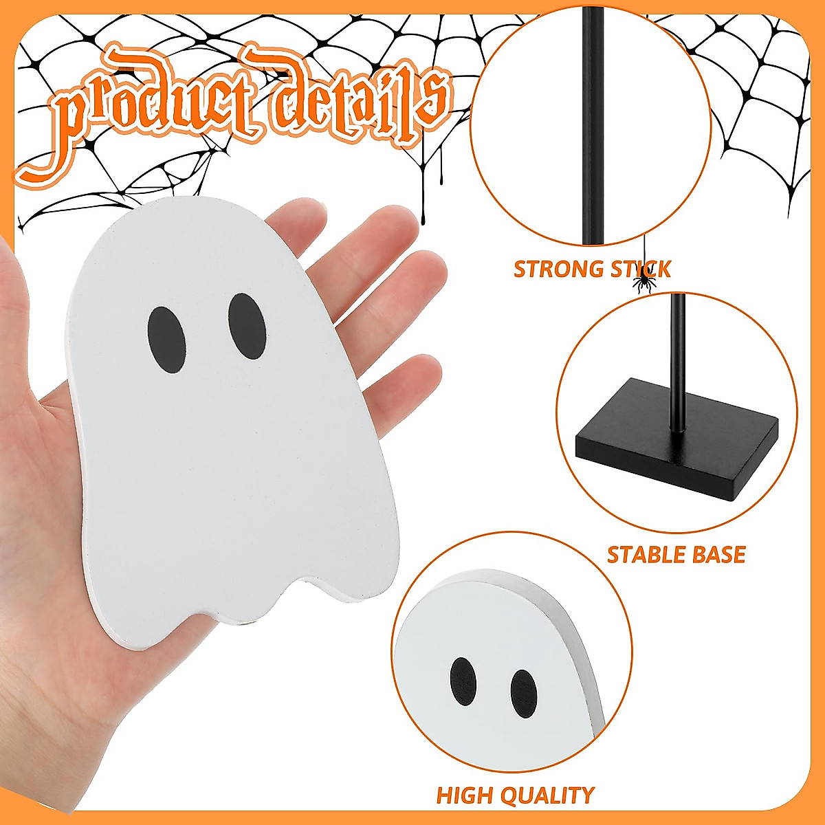 Chitidr 3 Pcs Halloween Standing Table Decor Wood Tiered Tray Table Decorations Ghost Table Centerpiece Tall Block Sign Set for Halloween Party Home (White)