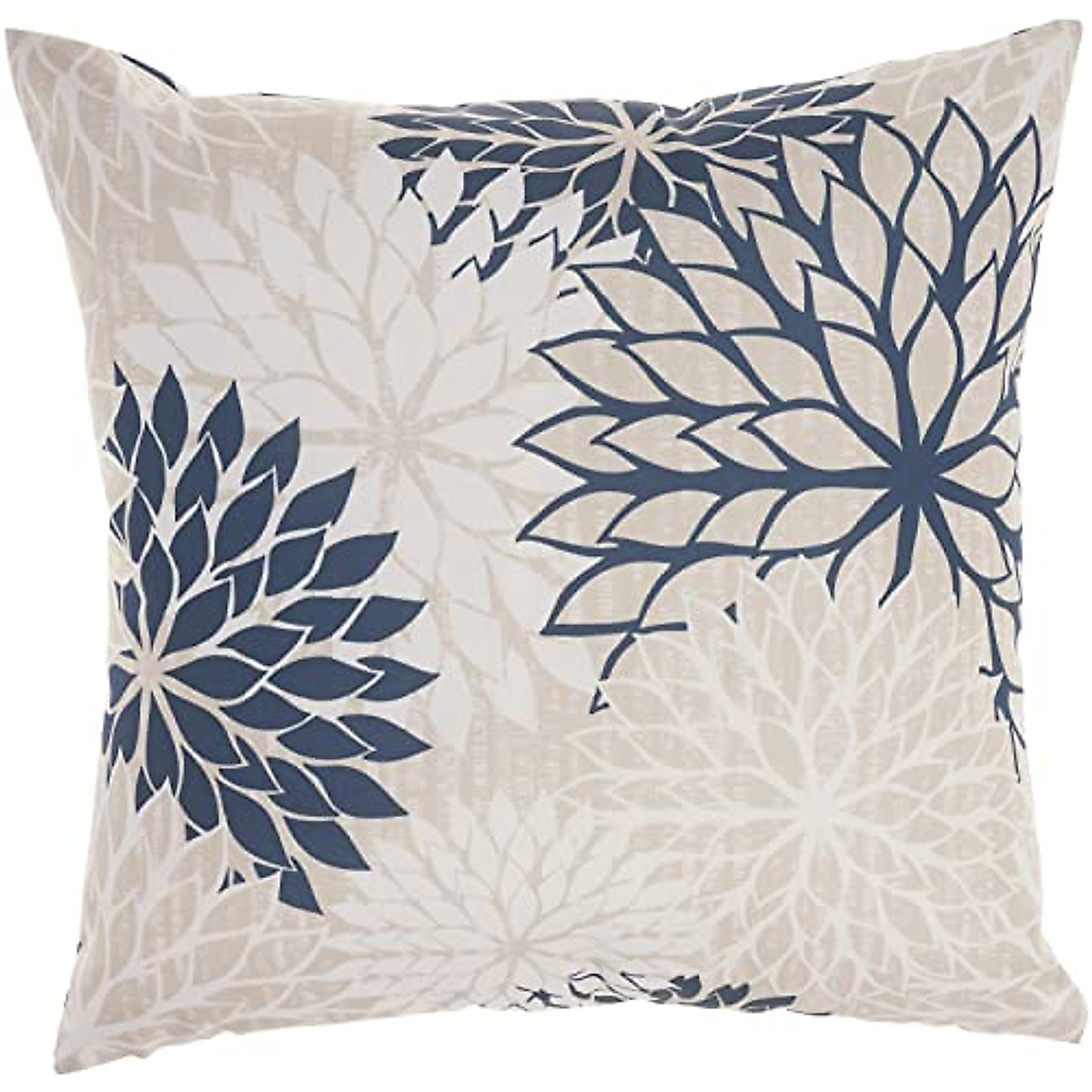 Mina Victory Aloha Floral Ivory/Navy 20" x 20" Outdoor Throw Pillow, Botanical, Patio, Couch, Bench, Easy Clean, Zipper Closure,