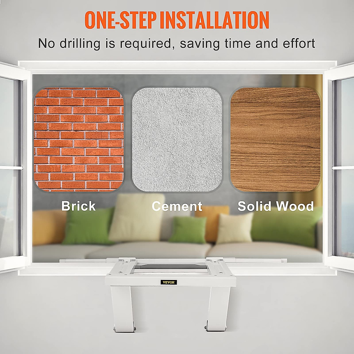 VEVOR Air Conditioner Support Bracket, No Drilling Easy Installation, Heavy Duty Steel Construction Max. 220 lbs Load Capacity, Fits Single or Double Hung Windows, Home and RV, White