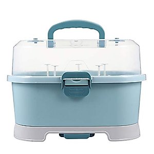 NUOBESTY Baby Bottle Drying Rack with Cover Portable Nursing Bottle Storage Box Baby Bottle Holder Dinnerware Organizer for Home Kitchen Blue
