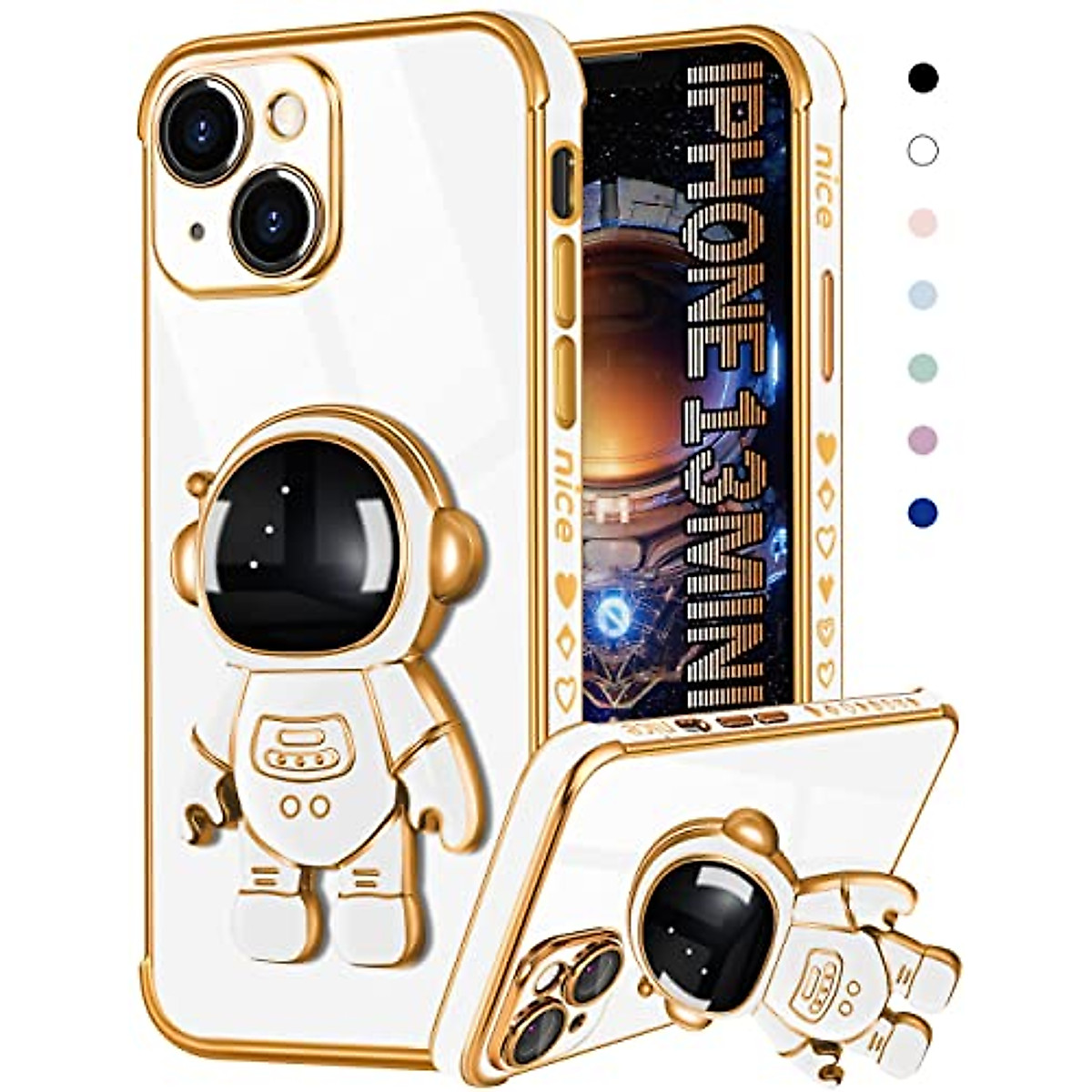 Coralogo for iPhone 13 Mini Case Astronaut Cute for Women Girls Girly Unique White Phone Cases with Astronaut Hidden Stand Kickstand 6D Design Cover for iPhone 13Mini 5.4 inch