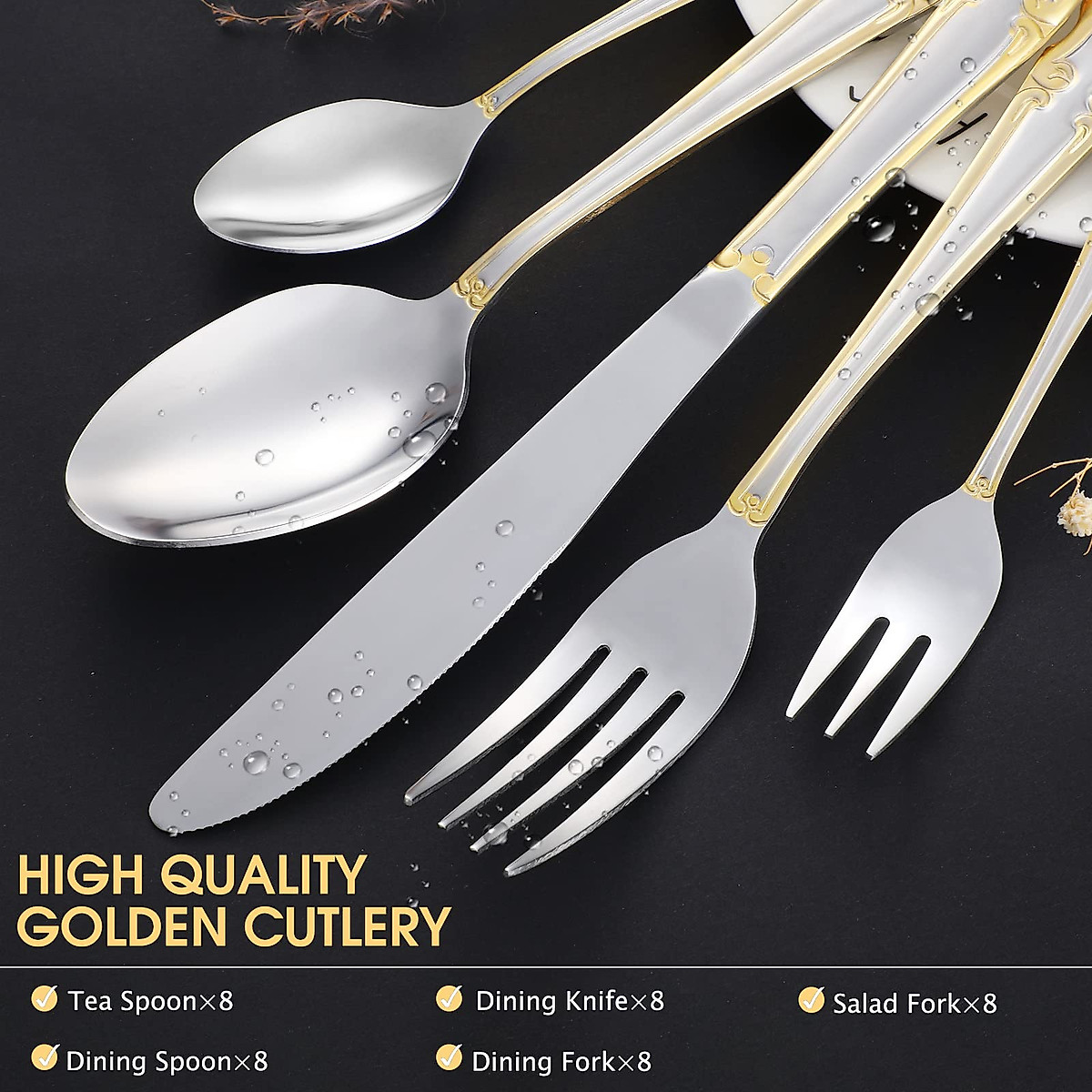 40 Pcs Gorgeous Gold Silverware Set 18/10 Stainless Steel Heavy Utensil Set Dishwasher Safe, Service for 8, Fine Silverware Flatware for Family Wedding Restaurant Hotel (Silver)