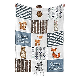 MDPrints Personalized Baby Blanket, Custom Baby Blankets for Boys and Girls, Customized Baby Gifts with Name, Newborn Gift (Woodland 214c)