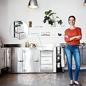 ARTYUIO Outdoor Kitchen Drawers Stainless Steel 17W x 30H x 21D Inch BBQ Storage Cabinets Drawers with Handles, Flush Mount Double Drawers,1 Paper Towel Holder for Outdoor Kitchen