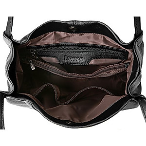 Iswee Genuine Leather Shoulder Bags Purse Totes Hobo Bucket Handbags for Women (Black)