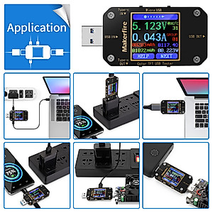 MakerHawk USB Multimeter USB Voltmeter Ammeter Load Tester USB Voltage Current PD Battery Power Capacity Charger Type C Meter Tester LCD Display Cable Resistance QC2.0/3.0/4.0 N10 1.44 Inch Screen