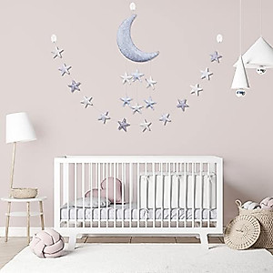 Moon and Stars Nursery Decor - Two Baby Wall Decorations for Nursery Hanging Moon Nursery Wall Decor and Separate Star Wall Baby Decor for Nursery Star Baby Nursery Garland