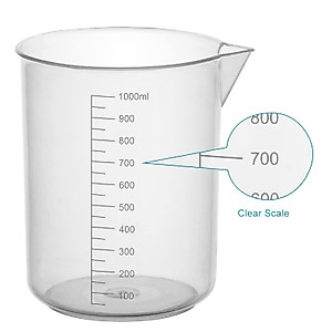 stonylab Plastic Beaker Set, Clear Plastic Graduated Beaker with Pouring Spout Measuring Beaker Set Liquid Cup Container in 5 Sizes, 50 ml/100 ml/250 ml/500 ml/1000 ml (1 L), Combo Pack