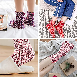 Yawcorp Stocking Stuffers for Women, Cozy Socks Fuzzy Socks for Women, Christmas Gifts Cupcake Socks Birthday Gifts for Mom Sister Wife, 3 Pairs (Red, Purple, Pink), One Size