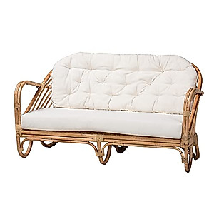 Baxton Studio Aliane Loveseat, One Size, White/Natural Brown