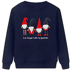 Dosoop Women Christmas Faceless Doll Gnome Graphic Crewneck Long Sleeve Sweatshirts Tops Tunics Casual Loose Shirt Blouses