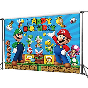 Super Brother Boy Backdrop Kids Adventure Game Party Background Mushroom Gold Coins Decoration Banner Baby Shower Photography Supplies (6x4FT)