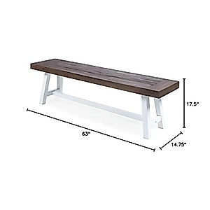 Christopher Knight Home Carlisle Outdoor Acacia Wood Dining Bench with Metal Frame, Sandblast Dark Brown / White Rustic Metal