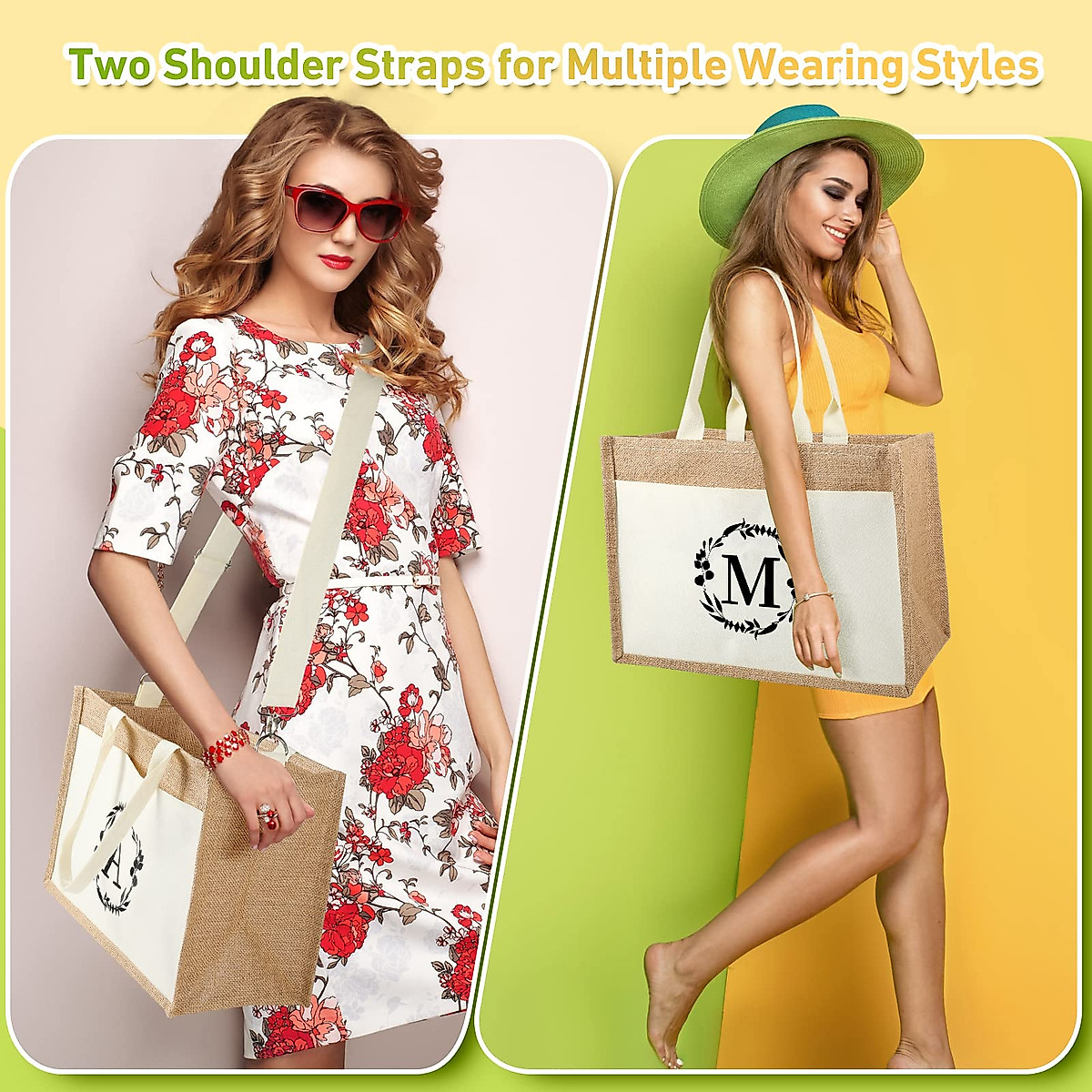 Birthday Gifts for Women Mothers Day Gifts for Mom Wife Grandma Daughter Sister Bridesmaid Initial Jute Tote Bag and Makeup Bag C