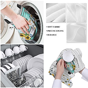 Zadaling Blue Truck Sunflower Daisy Vintage Wood Grain Kitchen Towels, 18x28 Inches Soft Dish Cloth,Cotton Tea Towels/Bar Towels/Hand Towels for Bathroom(2 Pack)