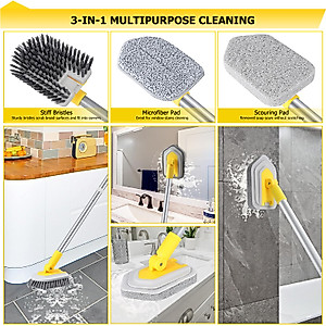 Lalafancy Shower Cleaning Brush, 2 in 1 Tub and Tile Scrubber Brush with 46'' Extendable Long Handle Detachable Stiff Bristles Scrub Brush for Cleaning Bathtub Shower Bathroom