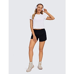 CRZ YOGA Women's Pima Cotton Short Sleeve Crop Tops High Neck Cropped Workout Tops Yoga Athletic Shirts Casual T-Shirt White X-Small