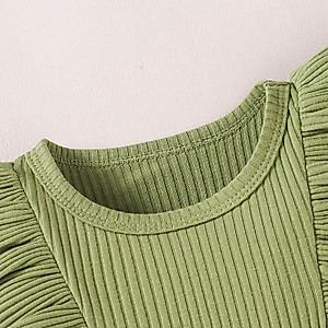 Baby Girl Clothes Infant Summer Outfits Set Ruffle Sleeve Romper Floral Pants 3PCS Bodysuit +Shorts +Headband (Green, 0-3 Months)