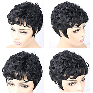 VCK Short Human Hair Wigs for Black Women Short Curly Human Hair Wigs Pixie Cut Wigs for Black Women Short Wigs Human Hair Full Machine Made Glueless Wigs