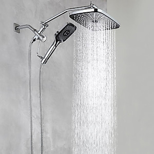 CyberWater 12 Inch Shower Head with Handheld Spray Chrome Built-in Power Wash Mode 3-way Diverter with Pause Setting, Adjustable Extension Shower Arm, 71 Inches Stainless Steel Hose