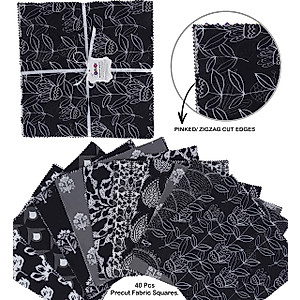 Soimoi Precut 10-inch Block Prints Cotton Fabric Bundle Quilting Squares Charm Pack DIY Patchwork Sewing Craft- Black & Gray