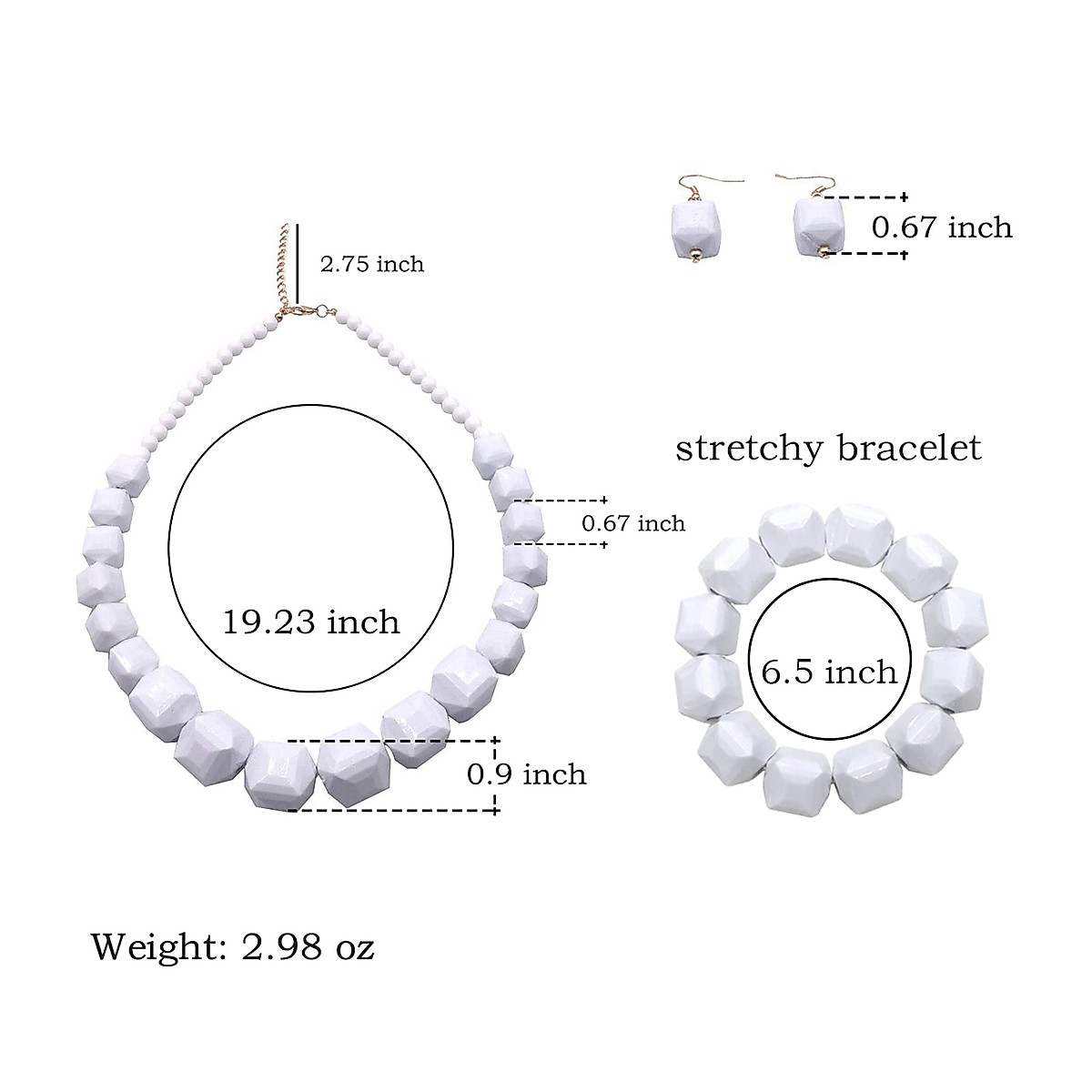 JHWZAIY White Beads Necklace, Costume Jewelry For Women Strand Necklaces, Acrylic African Beaded Necklace Chunky Statement, Halloween Necklaces (Necklace Earring + Bracelet Set)