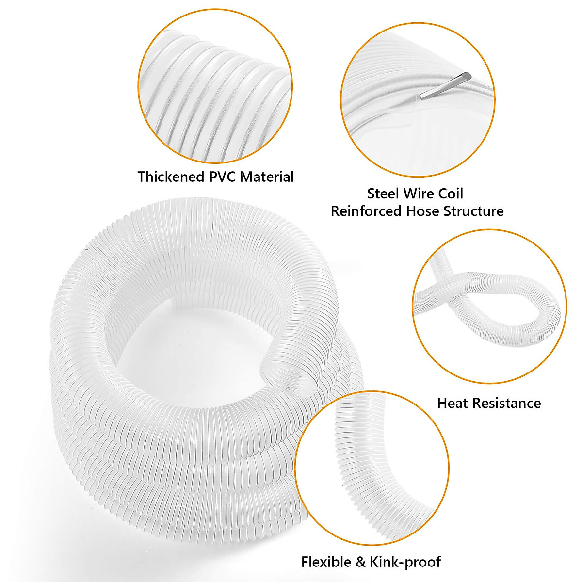 2 1/2" x 30' PVC Dust Collection Hose, Puncture Resistant Fume Collection Hose with 8 Pieces Stainless Steel Hose Clamps, Clear Dust Collector Hose for Woods Dust Debris