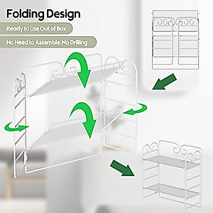 Taiho Life Over The Toilet Storage, 2-Tier Bathroom Organizer Shelf Over Toilet, Folding Bathroom Storage Cabinet with Toilet Paper Holder and Hooks(White)