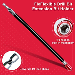 Geinxurn Flexible drill bit Extension Screwdriver Bit Holders, 1PACK 12Inches Flex Shaft Extension Socket Drill Bit Holder Hex Shank Quick-Change Drill Bit Guide with 10PC Screwdriver Bits