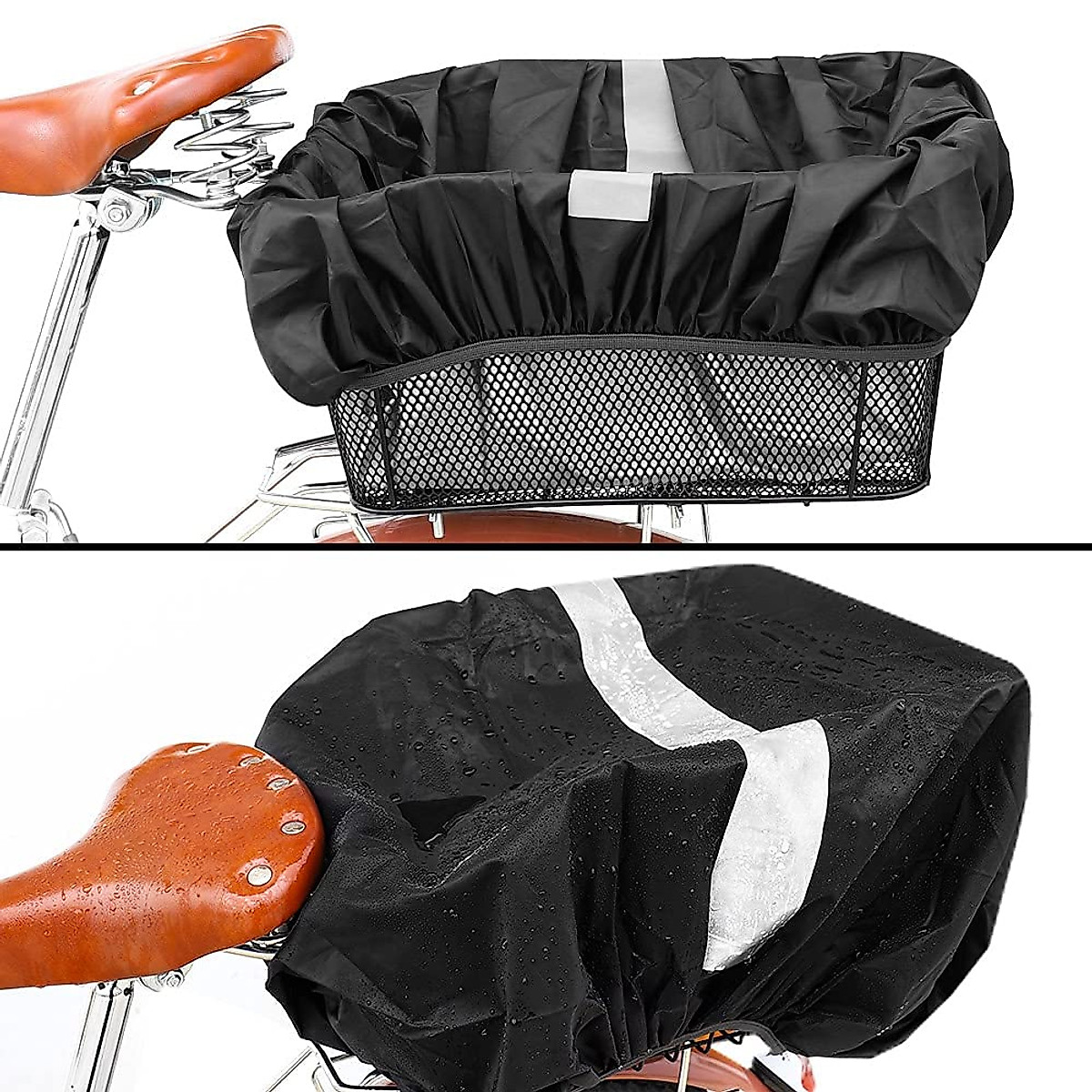 ANZOME Rear Bike Basket - Heavy-Duty Iron Wire Bicycle Cargo Rack with Reflective Waterproof Cover