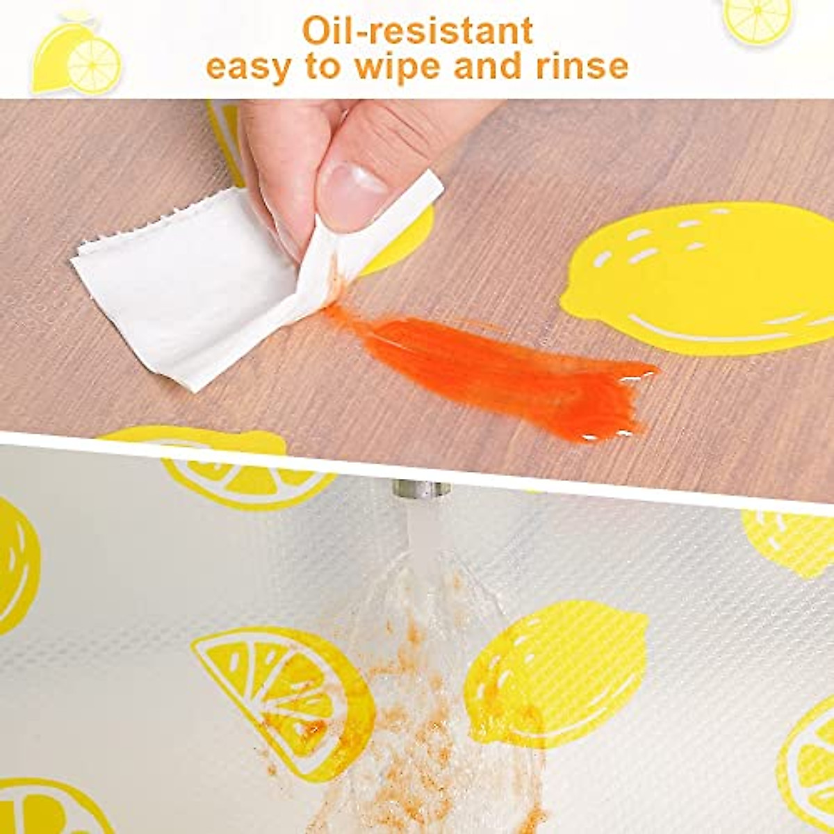 Cooyes Shelf Liner for Kitchen Cabinets Non-Adhesive Drawer Liner Non-Slip Refrigerator Liner - Best Shelf Liner, Fridge, Drawer, Cupboard Liner (Lemon,17.7 x 59 Inch)