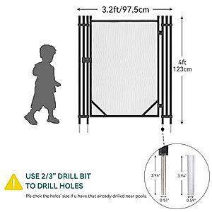 YITAHOME Pool Fence Gate, 4 x 3.2Ft Pool Safety Fence Gate Kit with Steel Aluminum Pipe Frame for Above Ground Pools, Black