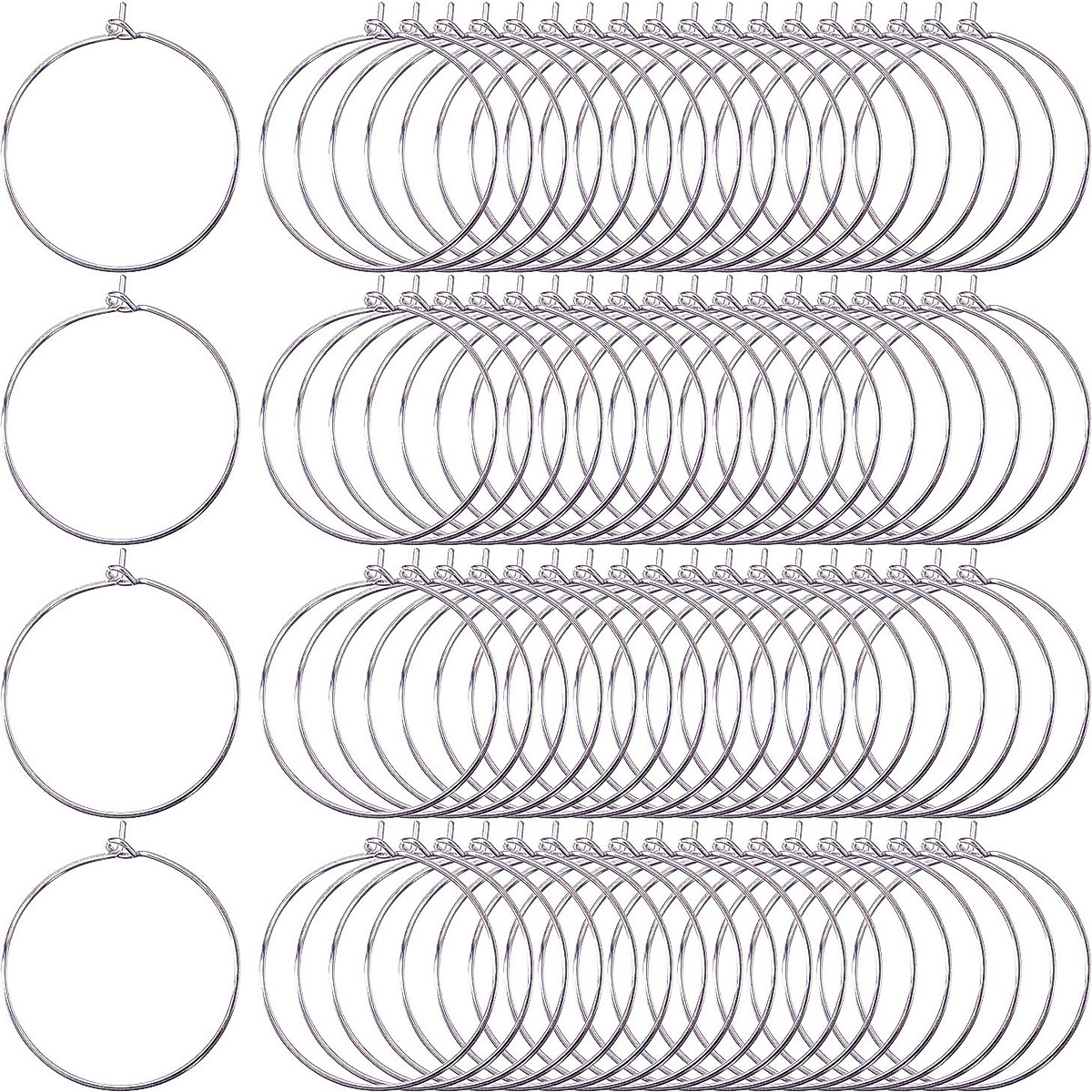 Onwon 300 Pieces Wine Glass Charm Rings DIY Your Own Wine GLass Marker Silver Plated Open Hoop Earring Beading Hoop Party Favor