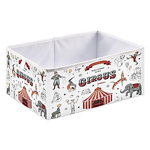 QUGRL Vintage Circus Storage Bins Retro Carnival Clowns Foldable Storage Basket Storage Box Organizer for Clothes Books Drawers Under Bed 15.75 x 10.63in