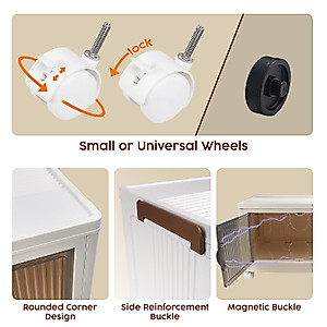 CNDSE 8.6Gal Foldable Double Door Storage Box, Collapsible Plastic Containers with Lids, White Stackable Storage Bins with Lockable Wheels, 3 Tiers