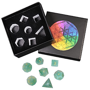Amogeeli 7pcs Hand-Carved Crystal DND Dice Set, Stone Polyhedral Rolling Dice Kit for RPG MTG COC Table Game, Green Aventurine Stone