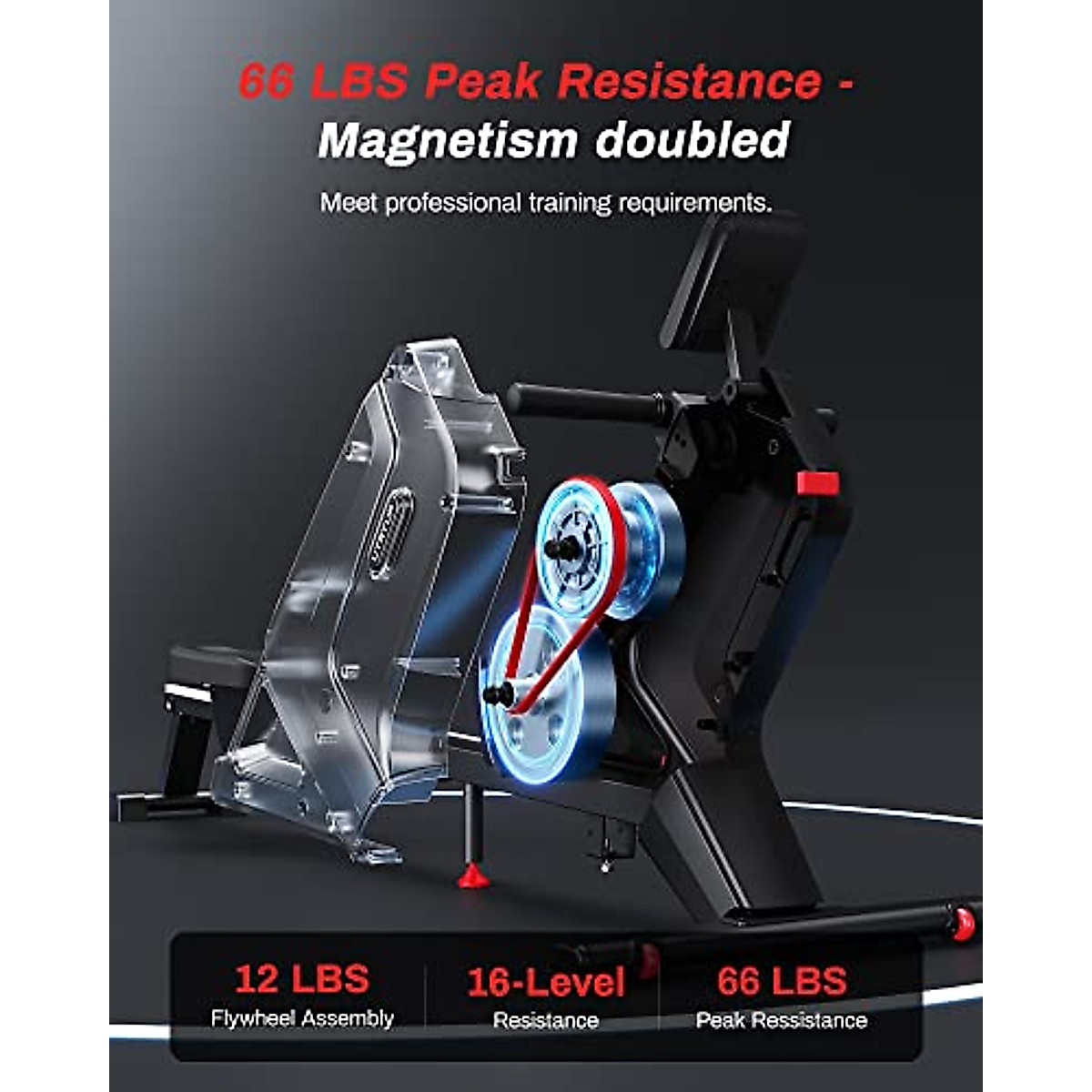 Magnetic Rowing Machine, UTRYUP Bluetooth Rower Machine for Home, Upgrade Resistance Strength with 16 Levels, Custom Widened Foot Pedals, 350 Lbs Weight Capacity