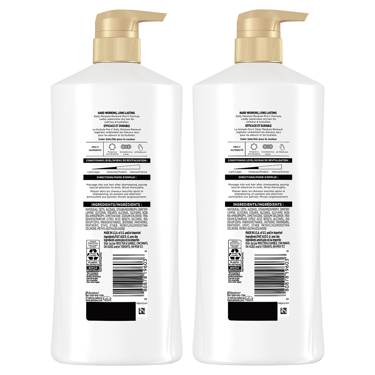 Pantene Daily Moisture Renewal Conditioner Twin Pack with Hair Mask Treatment, Pro-V Hydration for Dry Damaged Hair, Long-Lasting Softness, Safe for Color-Treated Hair, 25.1 Fl Oz Each, 2 Pack