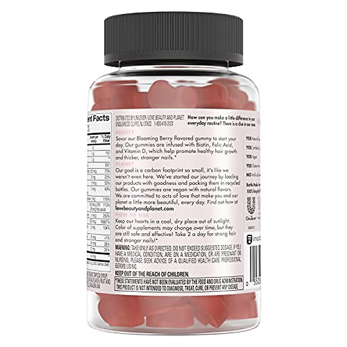 Love Beauty And Planet Berry Extraordinary Gummy Vitamins for Strong Hair & Nails Multi-Benefit Vegan Dietary Supplement Gluten & Cruelty free, Red, 60 Count