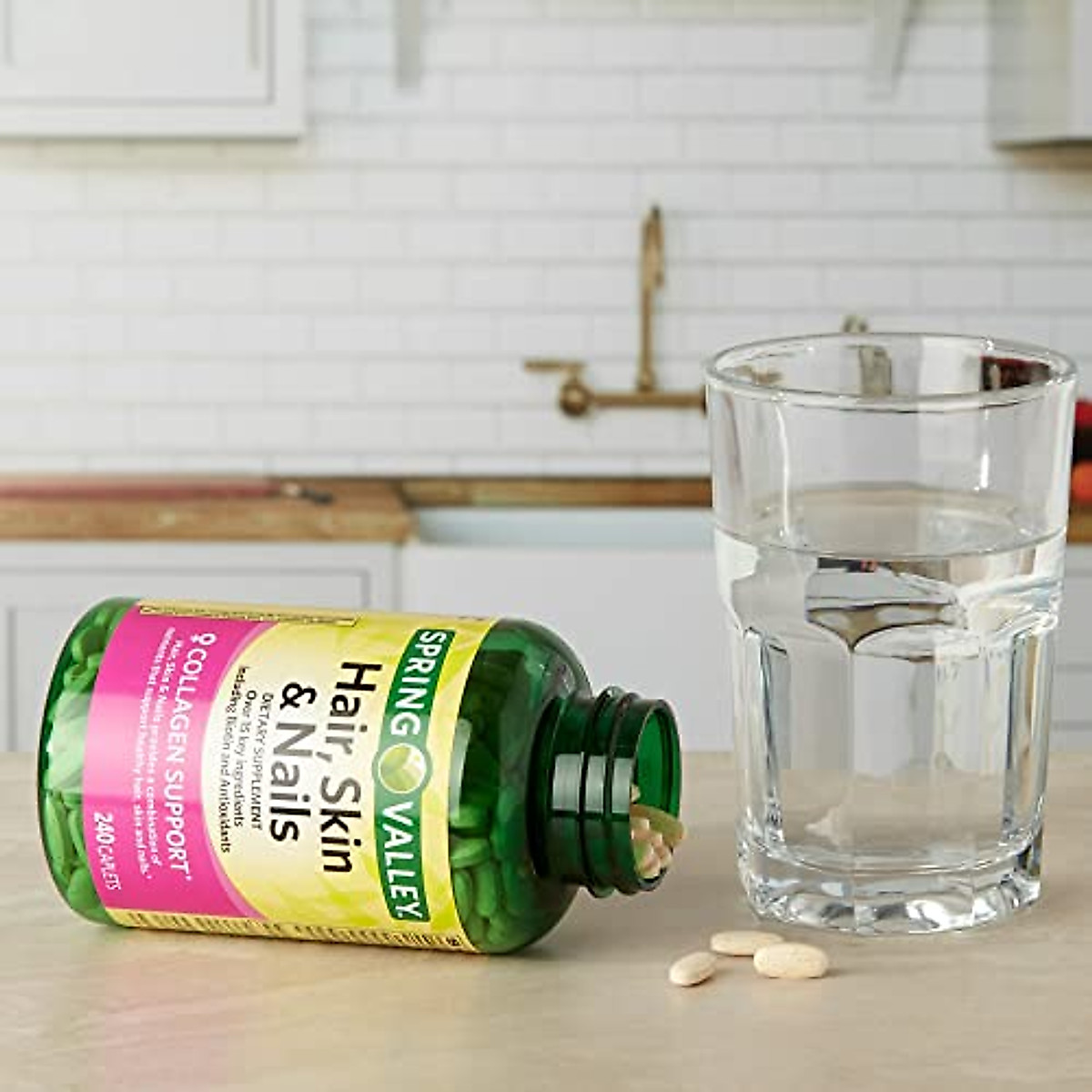 Support Healthy Hair, Skin, and Nails with Spring Valley Supplement. Includes Luall Fridge Magnetic (Hair, Skin & Nails 240 Caplets)