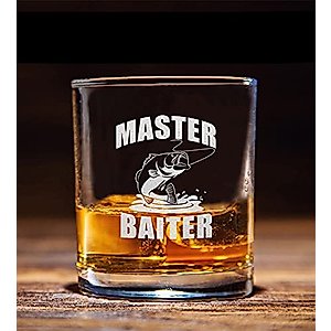 NeeNoNex Master Baiter Fishing Whiskey Glass - Funny Fisherman Gift