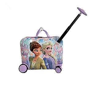 Disney Frozen Ride on Suitcase for Kids, 18'' Suitcase with Seat for Kids, Cute Lightweight Kids Travel Suitcase Trolley