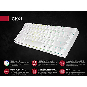 GK61 Mechanical Gaming Keyboard - 61 Keys Multi Color RGB Illuminated LED Backlit Wired Programmable for PC/Mac Gamer (Gateron Optical Yellow, White)