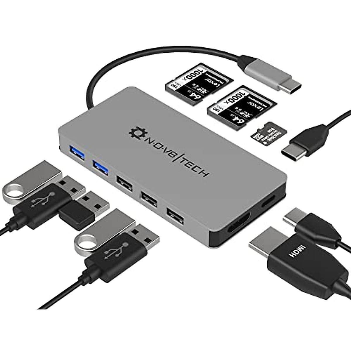 NOV8Tech USB C Hub, 11 in 1 USB Hub 3.0 Adapter Dongle for M1 MacBook Pro Air, Windows Laptop and Other Type C Devices, 4K HDMI, 100W USB C Dock PD, Micro SD & 2X SD, 2X USB 3.0, 3X USB 2.0