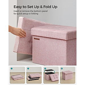 SONGMICS Small Folding Storage Ottoman, Foot Rest Stool, 12.2 x 16.1 x 12.2 Inches, 286 lb Load Capacity, for Living Room, Bedroom, Home Office, Dorm, Jelly Pink ULSF102R01
