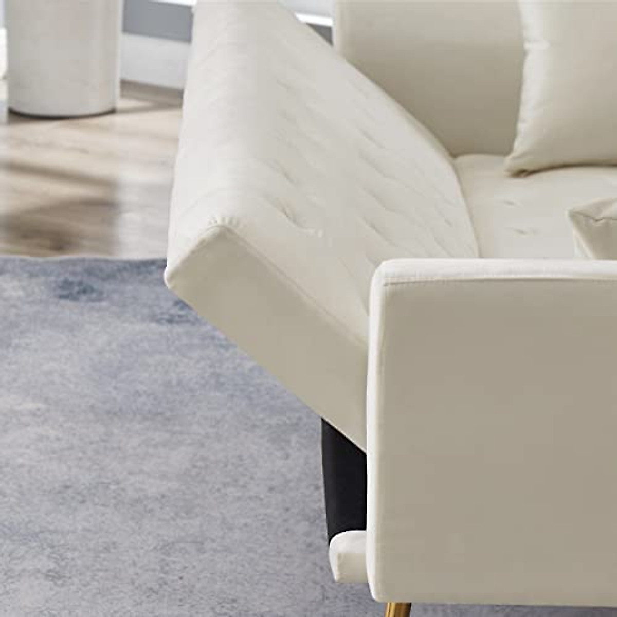 ERYE Beige 3-in-1 Upholstered Futon Loveseat Convertible Sleeper Bed,2-Seaters Sofa & Couch Soft Cushions Love Seat Daybed for Small Space Living Room Napping Velvet Metal Legs