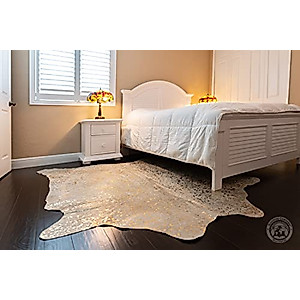 Genuine Metallic Gold on Off White Cowhide Rug 6 x 8 ft. 180 x 240 cm