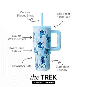Simple Modern Disney Kids 24 oz Tumbler with Handle and Silicone Straw Lid | Spill Proof and Leak Resistant | Stainless Steel Bottle | Gift for Kids Boys Girls | Trek Collection | Tropical Stitch
