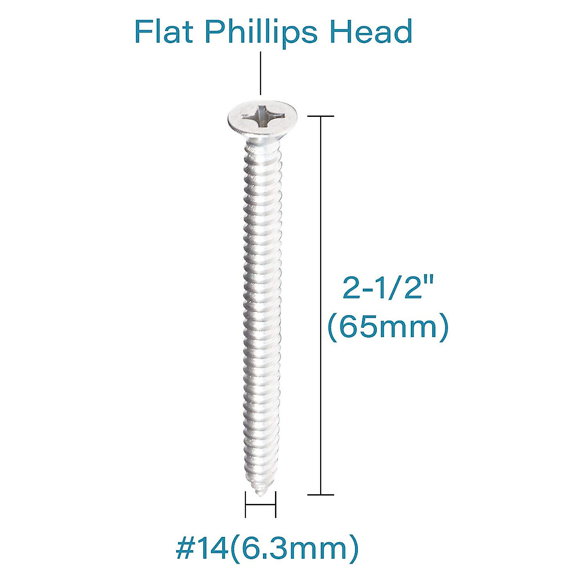 Wood Screws #14 x 2-1/2 Inch Flat Head Self Tapping Screws 25pcs, Stainless Steel 304 Sheet Metal Screws Cabinet Phillips Drive for Indoor and Outdoor Wooden Working by IMSCREWS