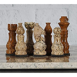 RADICALn 15 Inches Fossil Coral and Dark Brown Weighted Handmade Marble Most Popular Chess Board Games Set - Classic Style Staunton Home Decor Chess Set